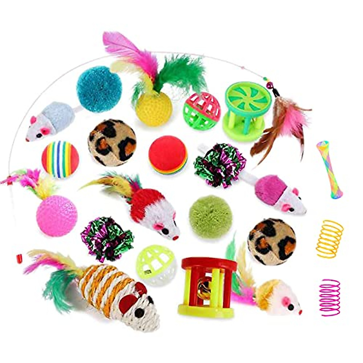 32Pcs Cat Toys Kitten Interactive Pet Toys Assortments, Foldable Rainbow Tunnel, Cat Feather Teaser Wand Interactive Feather Toy Fluffy Mouse Crinkle Balls Bell Play for Cat Puppy Kitty Kitten (3 way)