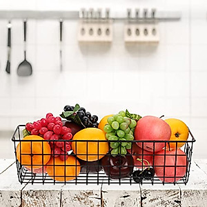 Hedume 3 Pack Metal Wire Storage Organizer Basket, 16.2" x 6.3" x 4.4" Bin Basket with Handles, Versatile Organizer for Kitchen, Pantry, Closet, Laundry Room, Cabinets, Bathroom - Black