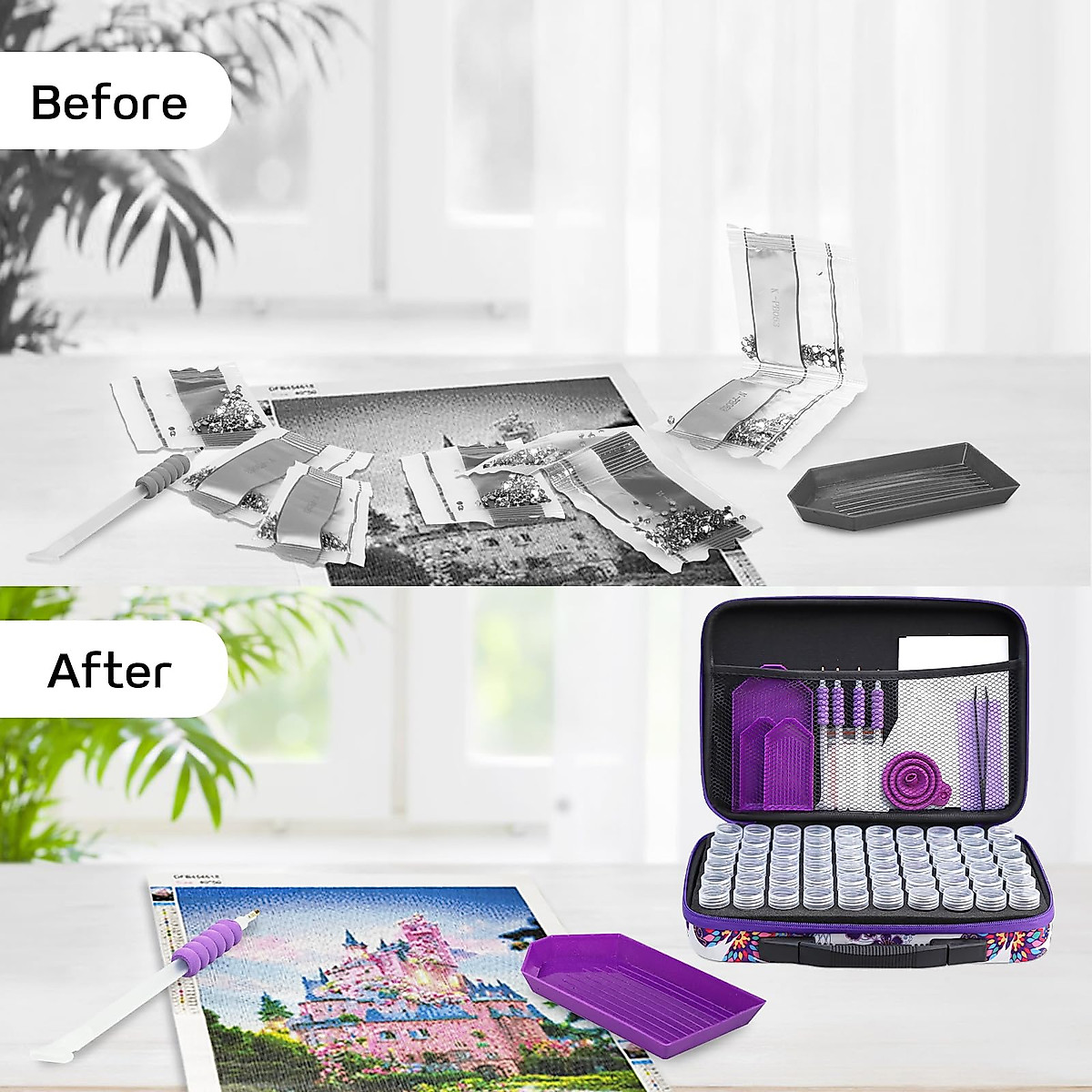 ZORETCO Diamond Painting Storage Containers,60 Slots Diamond Painting Accessories with Tools for Diamond Art Organizer Craft Jewelry Beads Storage Box