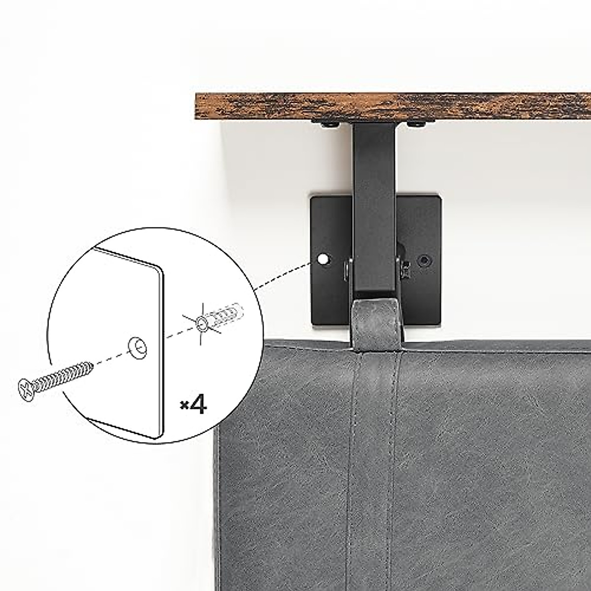 HOOBRO Queen Size Headboard, Wall Mount Hanging Headboard with 4 USB Ports and LED Light, PU Upholstery, Open Storage Shelf, for Bedroom, Bar, Dining or Entryway, Rustic Brown and Gray