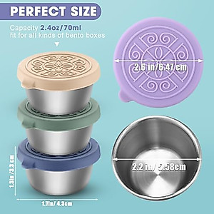 Maxcheck 24 Pack 2.4 oz Salad Dressing Container with Leakproof Silicone Lids Small Condiment Containers Reusable Stainless Steel Sauce Cup Bulk for Lunch Bento Box Picnic Travel (Morandi Color)