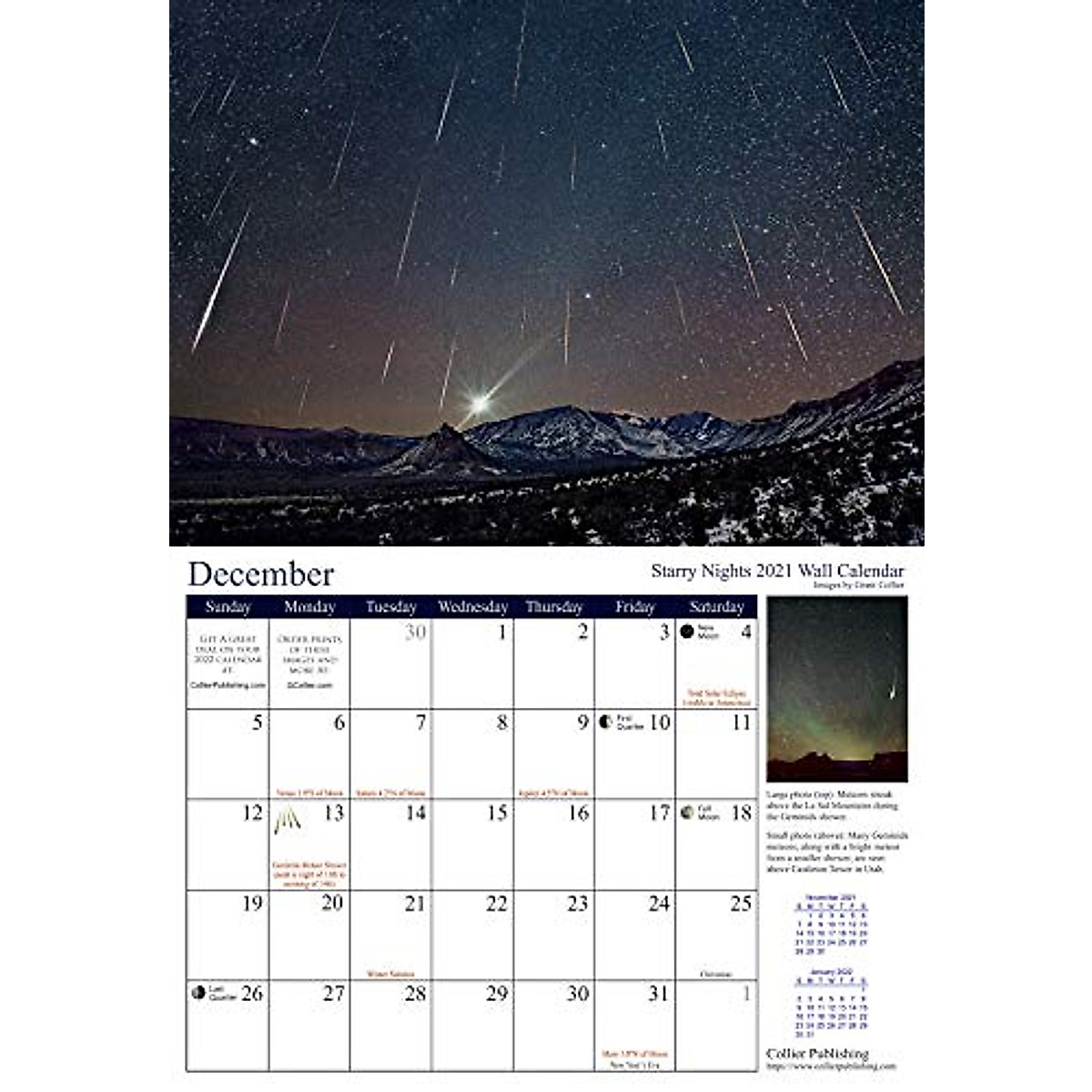 Starry Nights 2021 Astronomy Wall Calendar (13.5" x 9.75", featuring the moon, northern lights, Milky Way, and more)