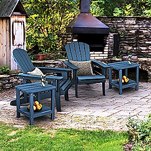SERWALL Two Modern Adirondack Chairs with Double Side Table Set, Blue