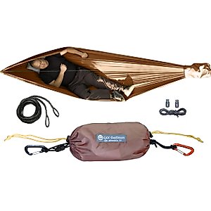 Go Hammock 2.0-11' Long for Max Comfort, w/Ridgeline, Rapid Deployment Bag, Carabiners & Fabric Tensioners (Coyote Brown)