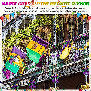 3 Roll 30 Yards Halloween Glitter Wired Ribbon Halloween Party Favors Decor Gift Wrapping Ribbon for Craft Headband Bow Decor (Gold, Purple, Green, 1.5 Inch)