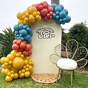 Here Comes the Son Balloon Arch Garland Kit 147Pcs Boho Retro Dusty Blue Burnt Orange Mustard Yellow Balloons for Baby Boy Shower First Trip Around the Sun Sunshine Theme Birthday Party Decorations