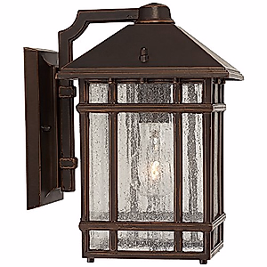 kathy ireland Sierra Craftsman Art Deco Outdoor Wall Light Fixture Rubbed Bronze Brown Steel 11" Frosted Seeded Glass Panels for Exterior House Porch Patio Outside Deck Garage Front Door Home
