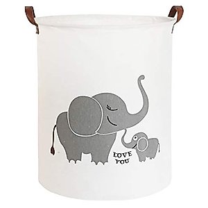 CLOCOR Collapsible Round Storage Bin/Large Storage Basket/Clothes Laundry Hamper/Toy Storage Bin (Love Elephant)