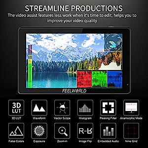 FEELWORLD LUT5 5.5 Inch 3000nits Ultra Bright DSLR Camera Field Monitor Auto Dimming Touchscreen HDR 3D LUT with Waveform F970 External Power and Install Kit 4K HDMI Input Output 1920X1080 IPS Panel