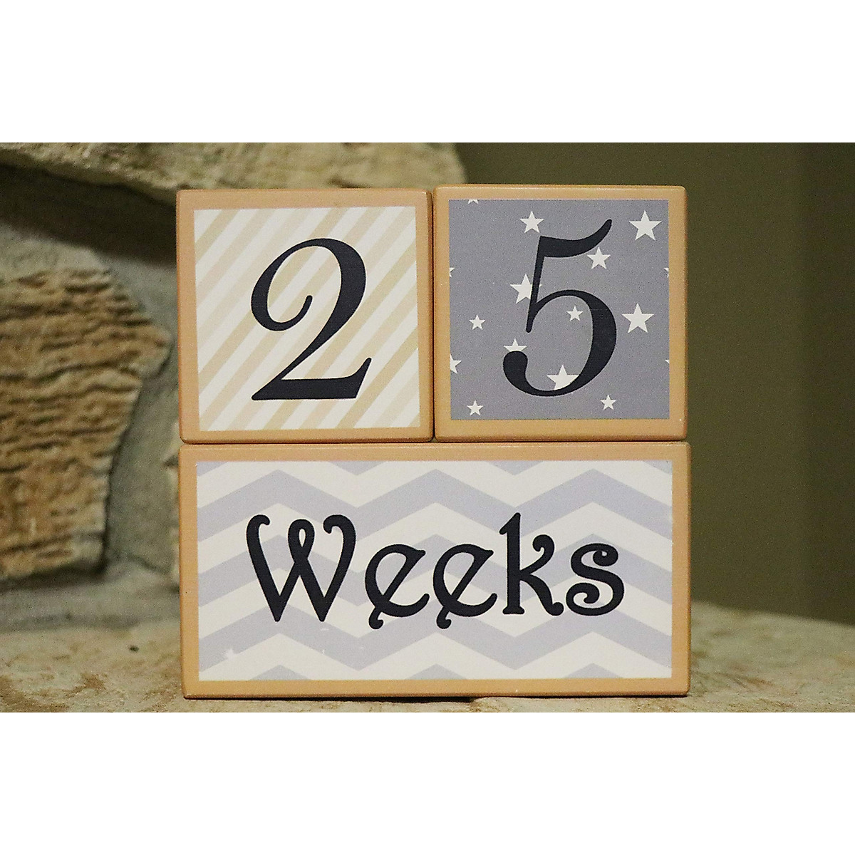 Wood Baby Milestone Age Photo Blocks Set Track Weeks, Months and Years Perfect Baby Shower Present