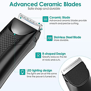 ATESON Men's Body Hair Trimmer, Electric Pubic & Groin Hair Trimmer with LED Light, Waterproof, Black