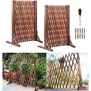 uyouous Garden Fence Wood Garden Fencing 2 Pack Extendable Instant Fence Wooden Garden Fence Expandable Freestanding Wood Garden Trellis Fence for Home Yard Garden Indoor Outdoor