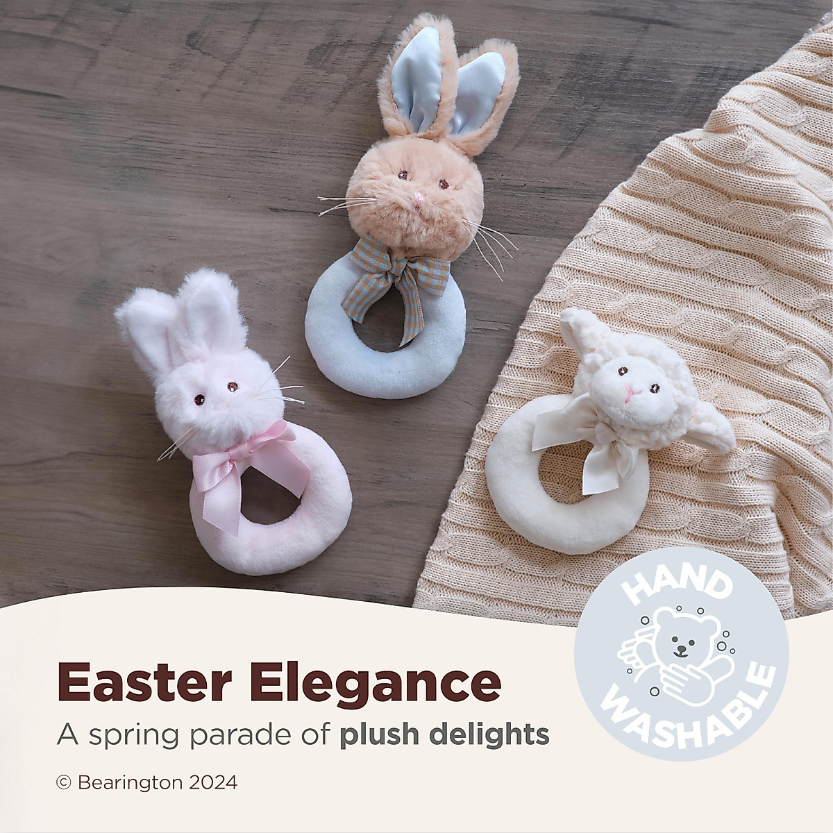 Bearington Collection Baby Lamby, 5.5 Inch Cream Lamb Plush Stuffed Animal, Soft Baby Rattles and Plush Rings