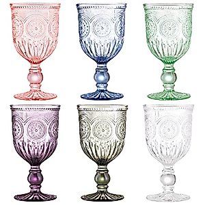 Yungala Colored Wine Glasses set of 6 colorful glass goblets made from Solid glass colors, colorful wine glasses are 100% dishwasher safe, multi colored wine goblets are hand crafted