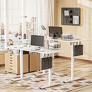 Furniwell Electric Height Adjustable Standing Desk Large Sit Stand up Desk Home Office Computer Desk 55 x 24 Inches Lift Table with T-Shaped Metal Bracket, White