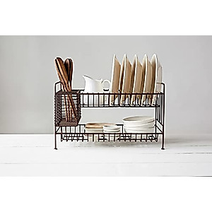 Creative Co-Op 2-Tier Metal Dish Rack with Utensil Compartment