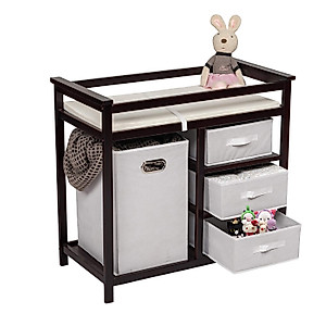 Kinquat Baby Changing Table w/Drawers and Hamper Bag - Changing Table Station, Changing Table Dresser, Changing Table Topper for Baby and Mom, Cherry