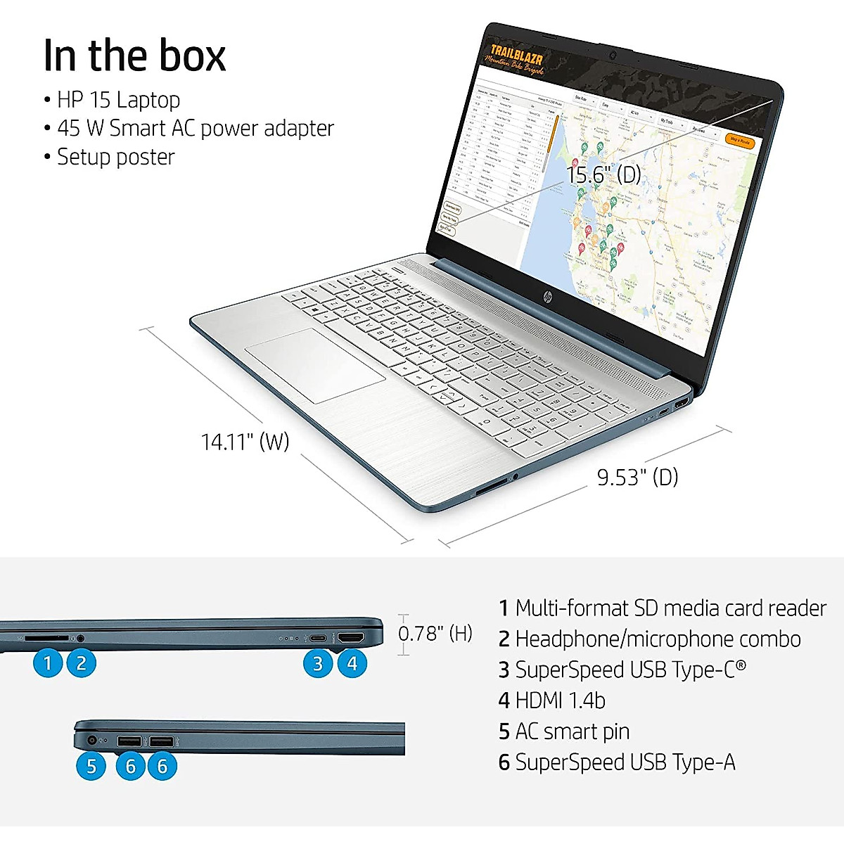 HP 15 Business Laptop Computer, AMD Ryzen 5 5500U, 15.6" FHD Display, Windows 11 Pro, 16GB RAM, 512GB SSD, SD Card Reader, Fast Charge, AC Smart pin, 32GB Durlyfish USB Card (Renewed)
