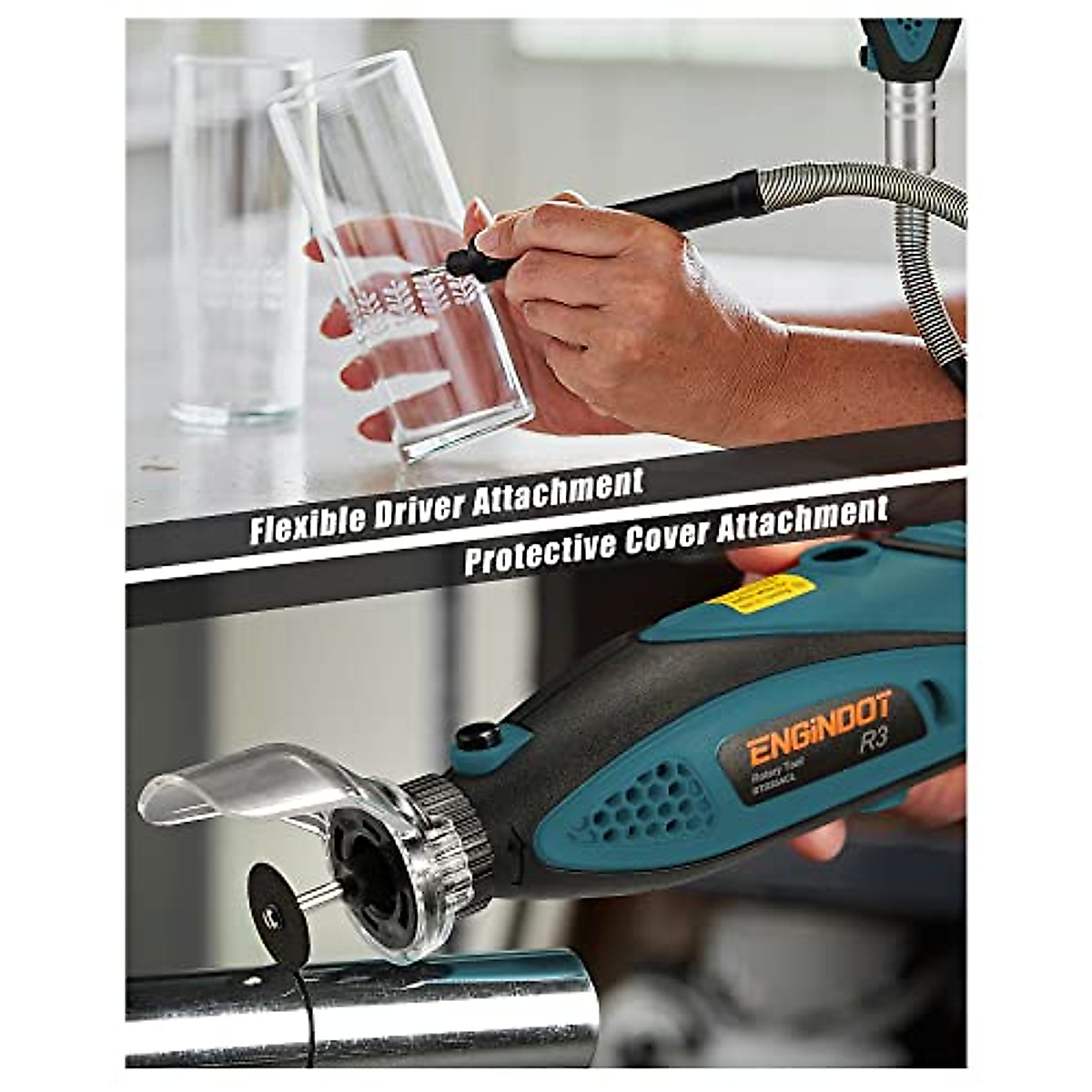 ENGINDOT Rotary Tool Kit with Keyless Chuck Flex Shaft, 6 Variable Speed, 10000-32000 RPM, Carrying Case for Cutting, Engraving, Drilling, Sanding, Polishing, DIY Crafts - Blue