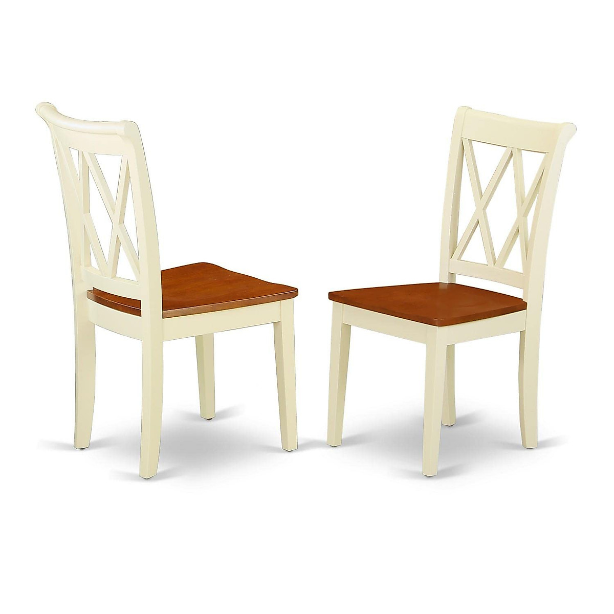 East West Furniture DLCL5-BMK-W 5 Piece Dining Room Table Set Includes a Round Dining Table with Dropleaf and 4 Wood Seat Chairs, 42x42 Inch, Buttermilk & Cherry