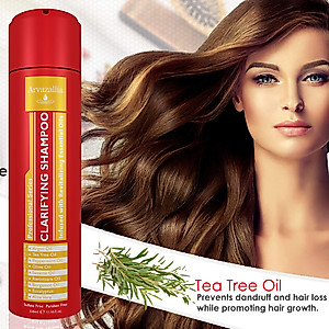 Arvazallia Clarifying Shampoo with Revitalizing Essential Oils - Professional-Grade Anti-Residue Cleanser Infused with Argan, Tea Tree, Peppermint, Olive, Sesame Oils, and Aloe
