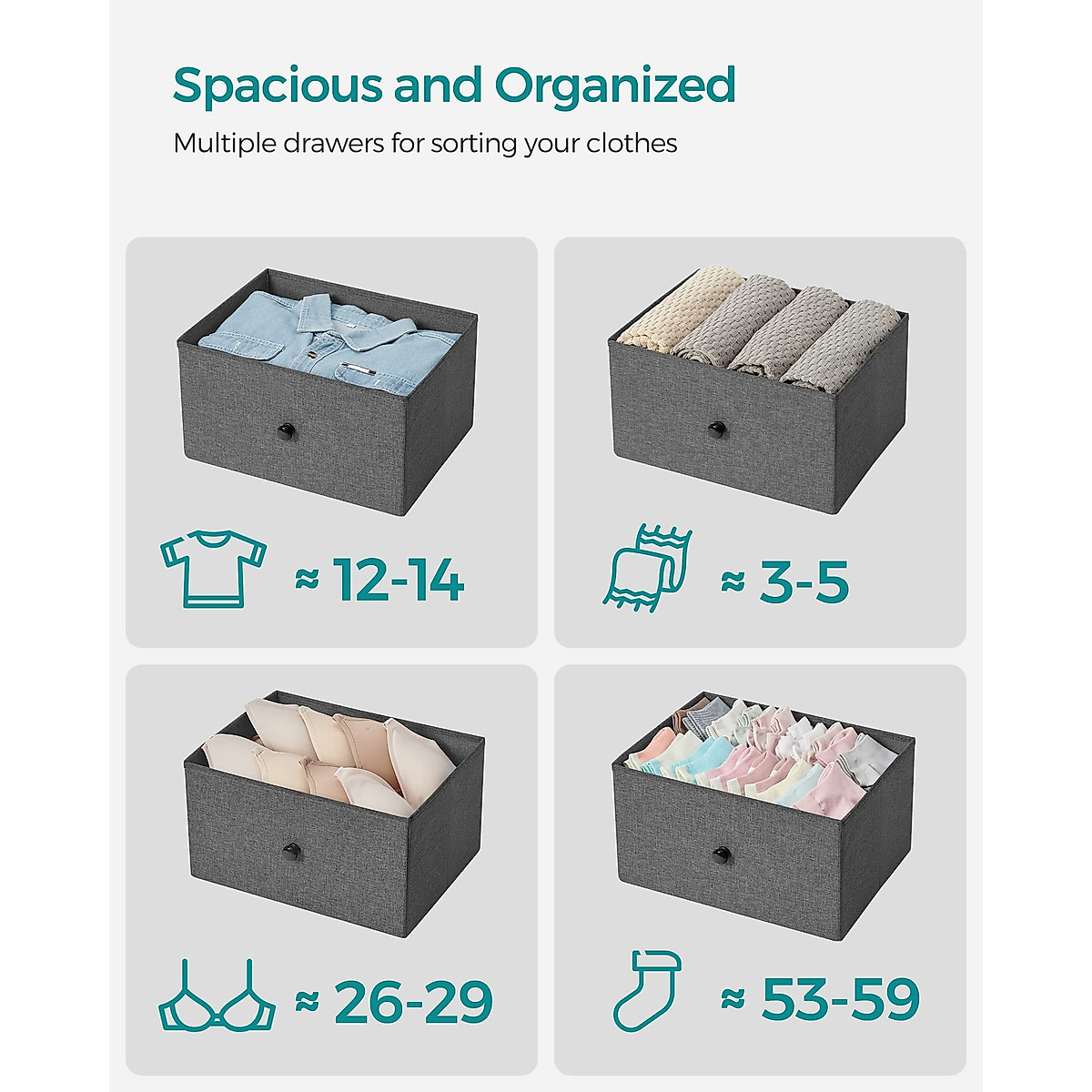 SONGMICS Dresser for Bedroom, Chest of Drawers, 6 Drawer Dresser, Closet Fabric Dresser with Metal Frame, Gray and Black with Wood Grain ULTS323G22, 11.8”D x 31.5”W x 27.1”H