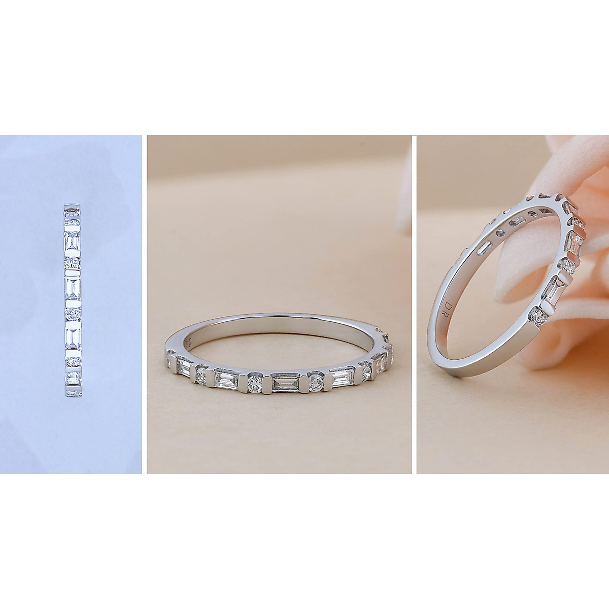 Dazzlingrock Collection 0.33 Carat (ctw) Round & Baguette White Diamond Anniversary Delicate Timeless Bar Style Matching Wedding Band for Her 1/3 CT | 14K White Gold, Size 7