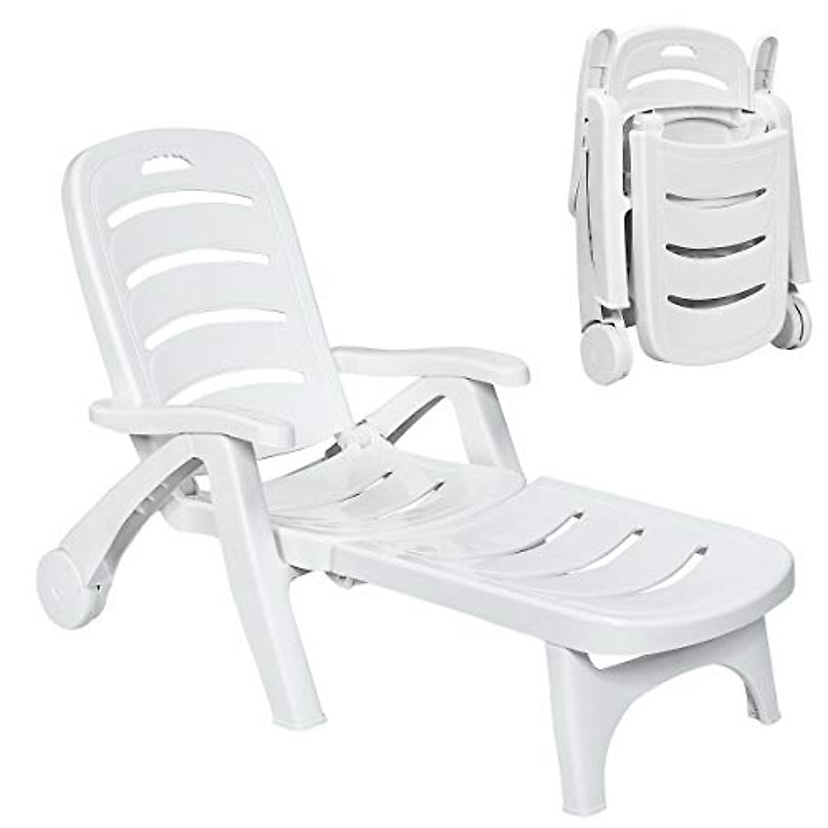 HAPPYGRILL Foldable Patio Lounger Chaise Chair with Wheels for Outdoor Patio Poolside