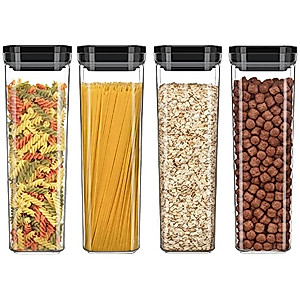 MR.SIGA 4 Pack Airtight Food Storage Container Set, BPA Free Kitchen Pantry Organization Canisters, One-handed Airtight Cereal Flour Spaghetti Storage Containers, 2.1L / 72oz, Black