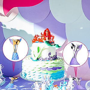 Yaomiao 24 Pack Mermaid Utensil Cutlery Holders Mermaid Tail Shape Pouch Bags Felt Silverware Holder Bag Silverware Organizer Utensil Sleeve for Knife Forks for Mermaid Birthday Party Supplies