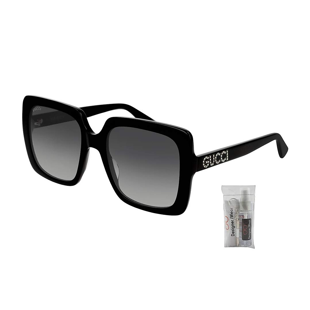 Gucci GG0418S 001 54M Black/Grey Gradient Square Sunglasses For Women+ BUNDLE With Designer iWear Eyewear Kit