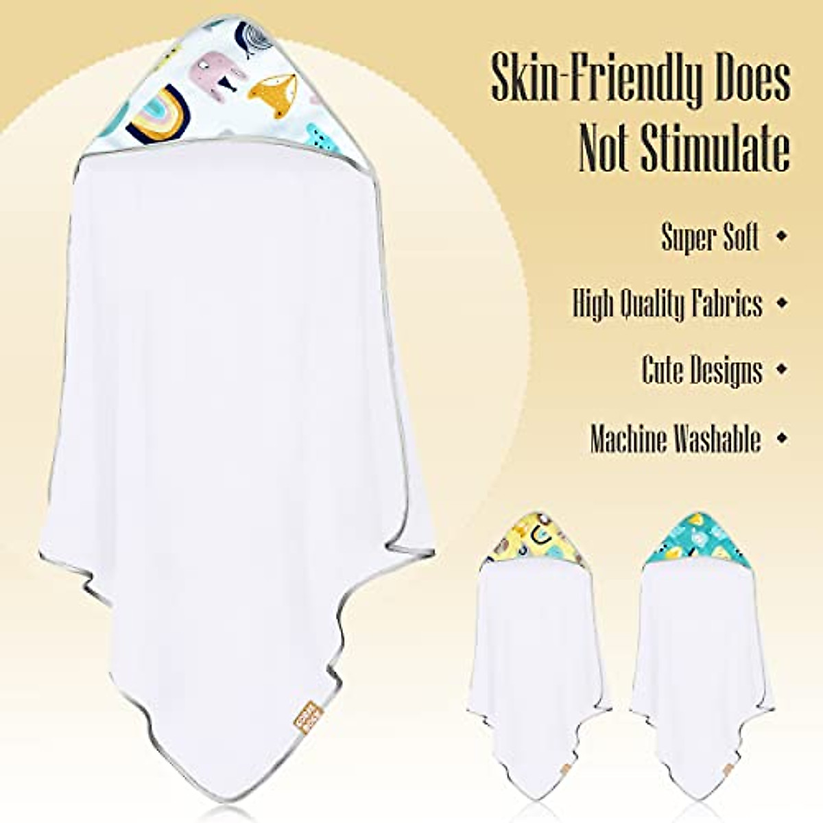 CORAL DOCK 3 Pack Baby Hooded Bath Towel Sets, Ultra Absorbent Baby Essentials Item for Newborn Boy Girl, Baby Bath Shower Towel Gifts for Infant and Toddler - Animal World Elephant