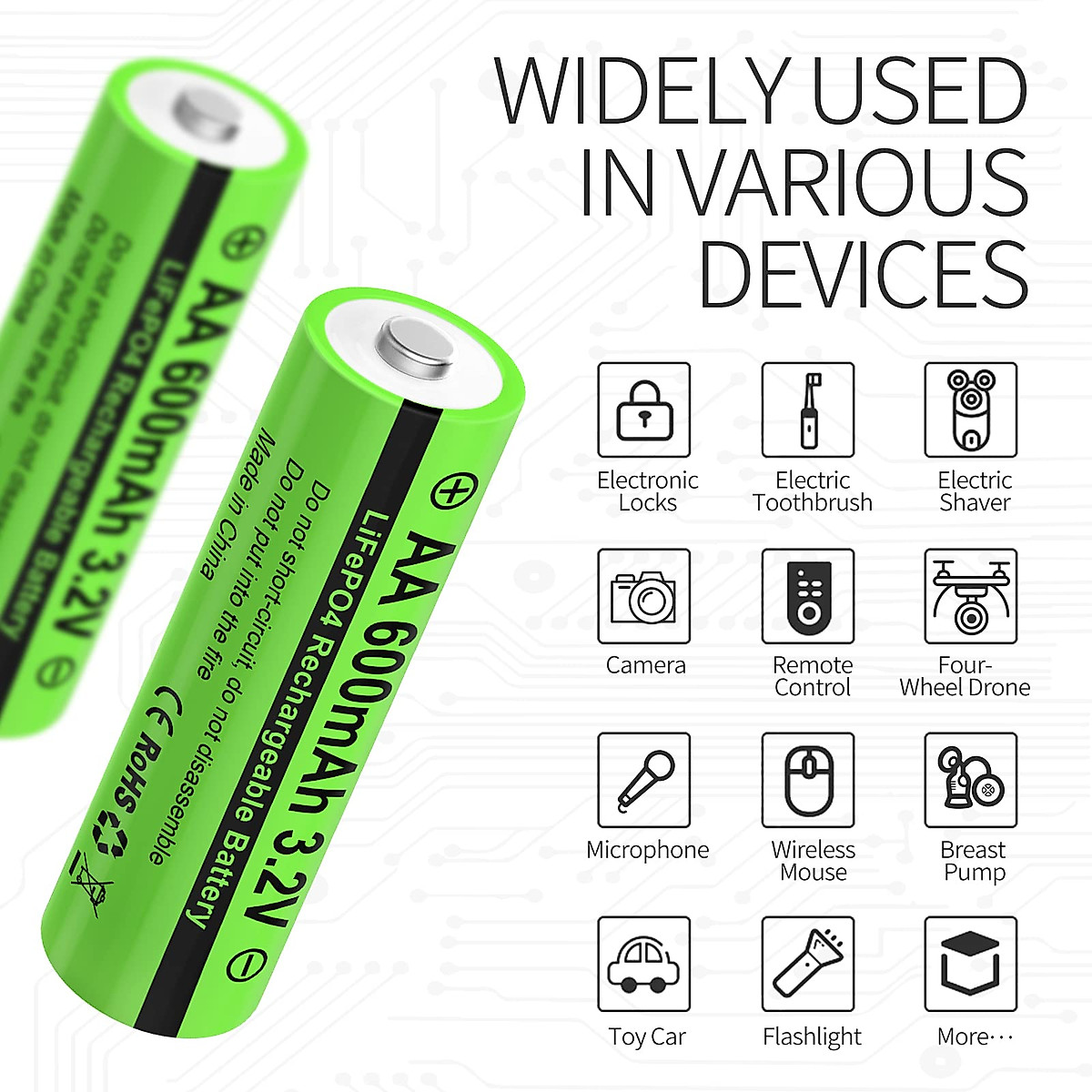 YXZHENG 3.2 Volt Rechargeable Solar Battery AA 4PCS Replacement for Solar Lawn Light (4pcs AA Batteries)