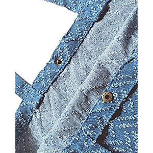 KOASIS Denim Bag for Women Girls Shoulder Tote Bag Casual Style Lightweight Travel Shopper Beach Bag, Denim Blue