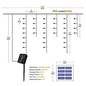 LED Solar Icicle String Lights,36Ft/11M 264 LEDs Waterproof Extendable Curtain Icicle Lights Plug in Fairy String Lights Christmas Lights for Bedroom Patio Yard Garden Wedding Party(Warm White)