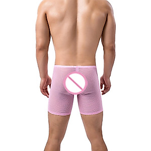 Men Breathable Underwear See Through Boxer Briefs Sheer Mesh Shorts Soft Underpants Lingerie Transparent Pants Pouch Undies Jockstrap Stretch Comfort Pajamas Long sweater cotton vibrators M91-Pink