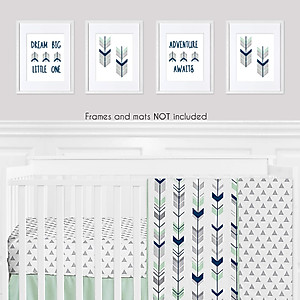 Sweet Jojo Designs Grey, Navy Blue and Mint Woodland Arrow Wall Art Prints Room Decor for Baby, Nursery, and Kids for Mod Arrow Collection - Set of 4 - Dream Big Little One