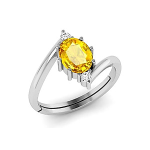 LMDPRAJAPATIS 5.00 Carat Unheated AA+ Quality Natural Yellow Sapphire Pukhraj 925 Sterling Silver Ring for Men And women