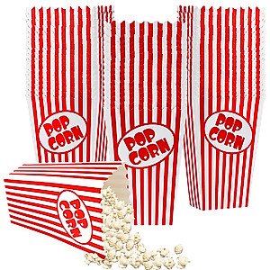 25 Pcs Popcorn Boxes for Party 5.5 Inches Tall Red & White Striped Popcorn Bags Mini Popcorn Buckets & Popcorn Bowl for Movie Theater, Home, Carnival Decorations (25)
