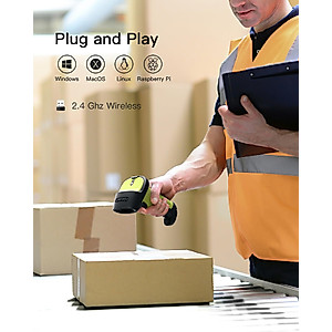 Inateck Barcode Scanner, Wireless Scanner, 1 Charge 180 Days Standby, 35M Range, Automatic Scanning, BCST-60 Green