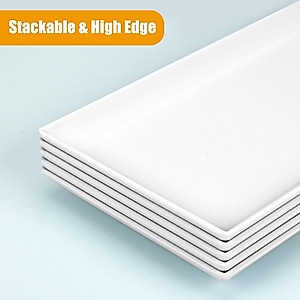 Moretoes 5pcs 14.5" x 6" White Serving Trays for Party Supplies, Unbreakable Rectangle Plates, Imitation Porcelain Dishes Reusable Rectangular Plates for Food Sushi Desserts Platter Dishwasher Safe
