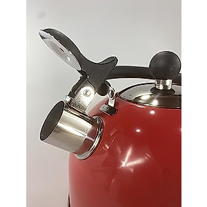 Deep Red 2.5 Quart Whistling Tea Kettle - Constructed from 18/8 Stainless Steel and Ergonomic Stay Cool Handle with One-Hand Pouring Mechanism