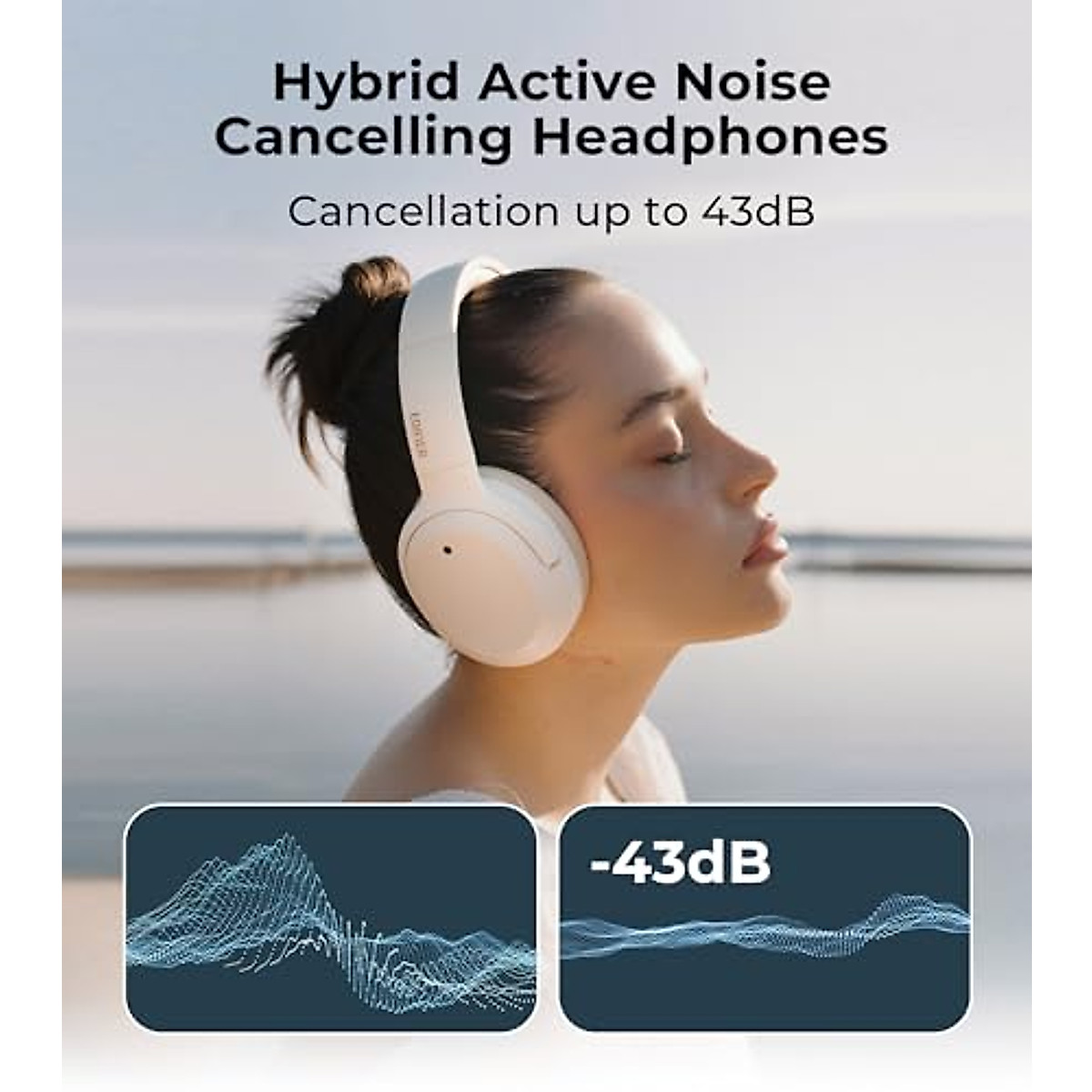 Edifier W820NB Plus Hybrid Active Noise Cancelling Headphones - LDAC Codec - Hi-Res Audio Wireless & Wired - Fast Charge - Over Ear Bluetooth V5.2 Headphones for Travel/Home/Office- Ivory