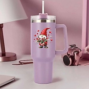 LB LEOBON 40 ounce insulated cup with handle, double-layer vacuum stainless steel material, equipped with straw, can keep warm or maintain cold drinks Gnome Love Bouquet P Fragrant taro purple