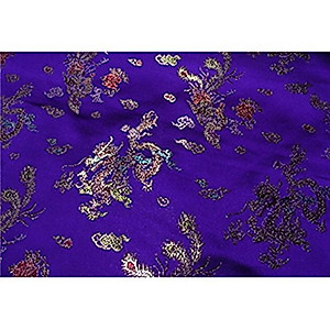 Chinese Faux Silk Dragon Peacock Brocade Satin Fabric Sold by The Yard (Dark Purple)