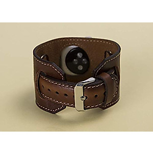 VENOULT Compatible Apple Watch Cuff Brown Leather Band for All Series iWatch Band, Man or Women, Genuine Leather Strap, High Quality, Engraving Available, HANDMADE