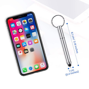 6 Pieces Mini Stylus Pen with Keyring Loop Bullet Capacitive Stylus Pen Keychain Stylus Tablet Pen and 12 Pieces 1.0 mm Black Refills with Bullet-Shaped for Signature Portable Touch Screen