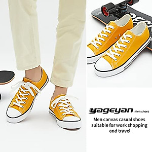 yageyan Men Canvas Low top Shoes Classic Casual Sneakers Black and White Fashion Shoes(yellow8.5)