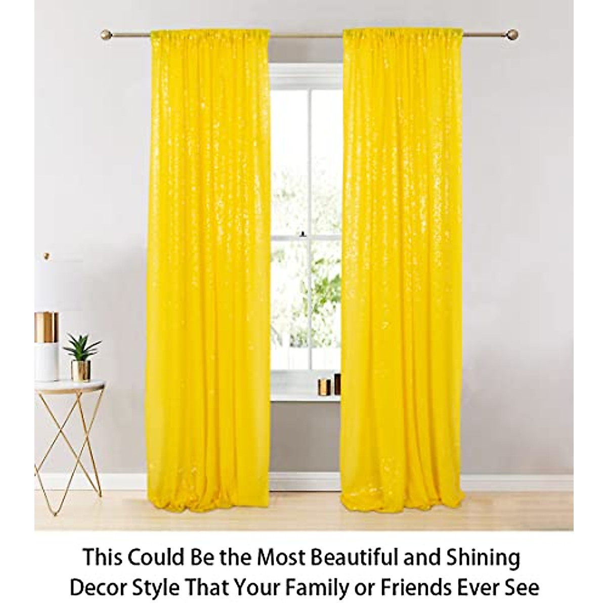 Sparkle Backdrop Curtain Yellow 2 Panels Set Sequin Photo Backdrop 2FTx8FT Sequin Backdrop Curtain Pack of 2-1220S