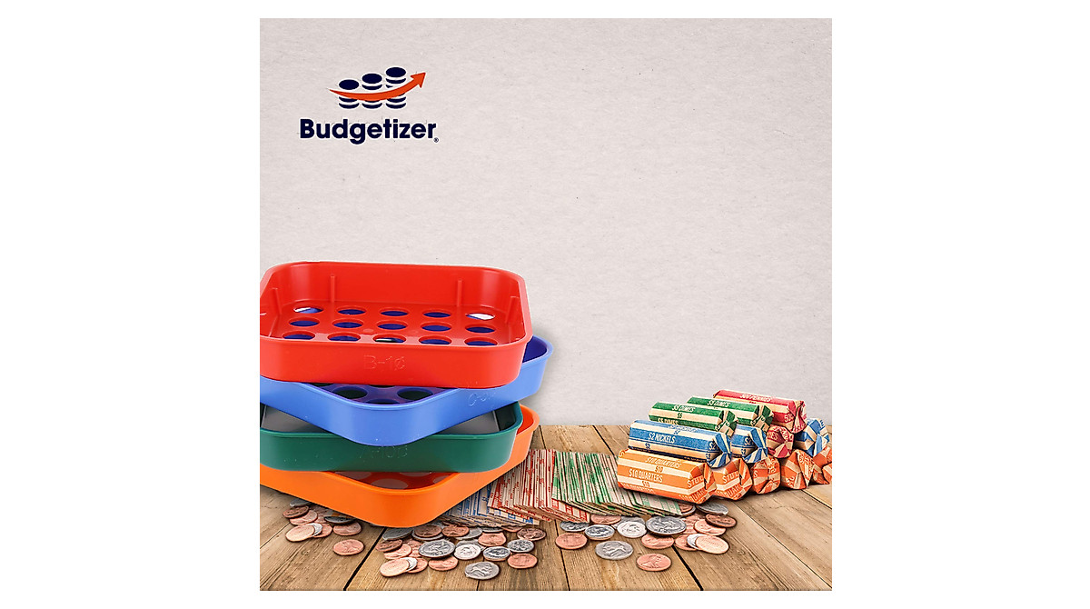Coin Sorting & Counting Kit - 4 Color Coded Trays with Wrappers